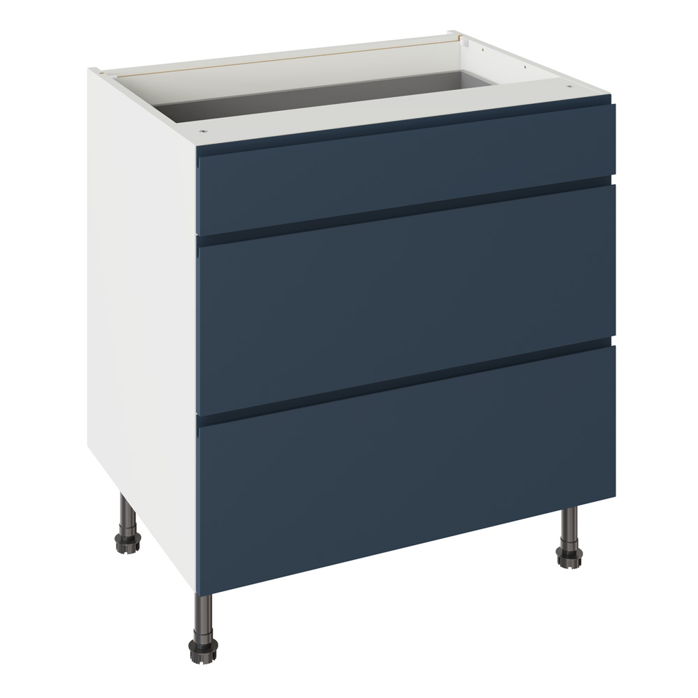 J-Pull Rigid 800 3 Drawer Base Kitchen Cabinet Matt Indigo Blue with ...