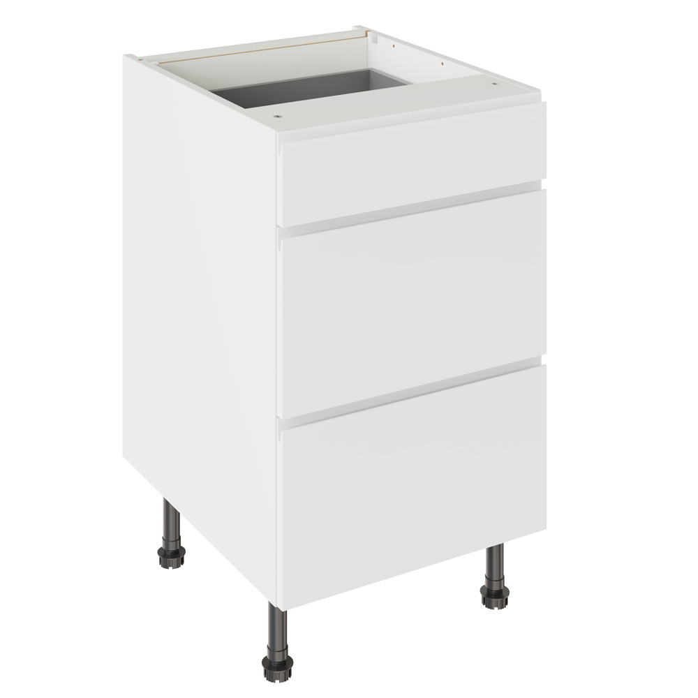 J-Pull Flatpack 500 3 Drawer Base Kitchen Cabinet Matt White with Urban ...